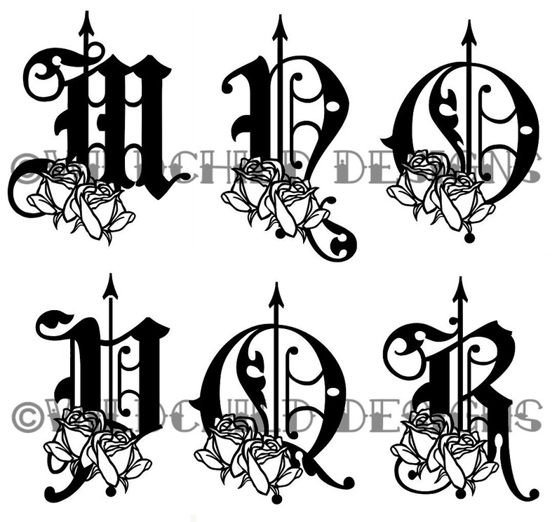 Gothic Alphabet With Roses A-Z Papercutting Templates Vinyl | Etsy
