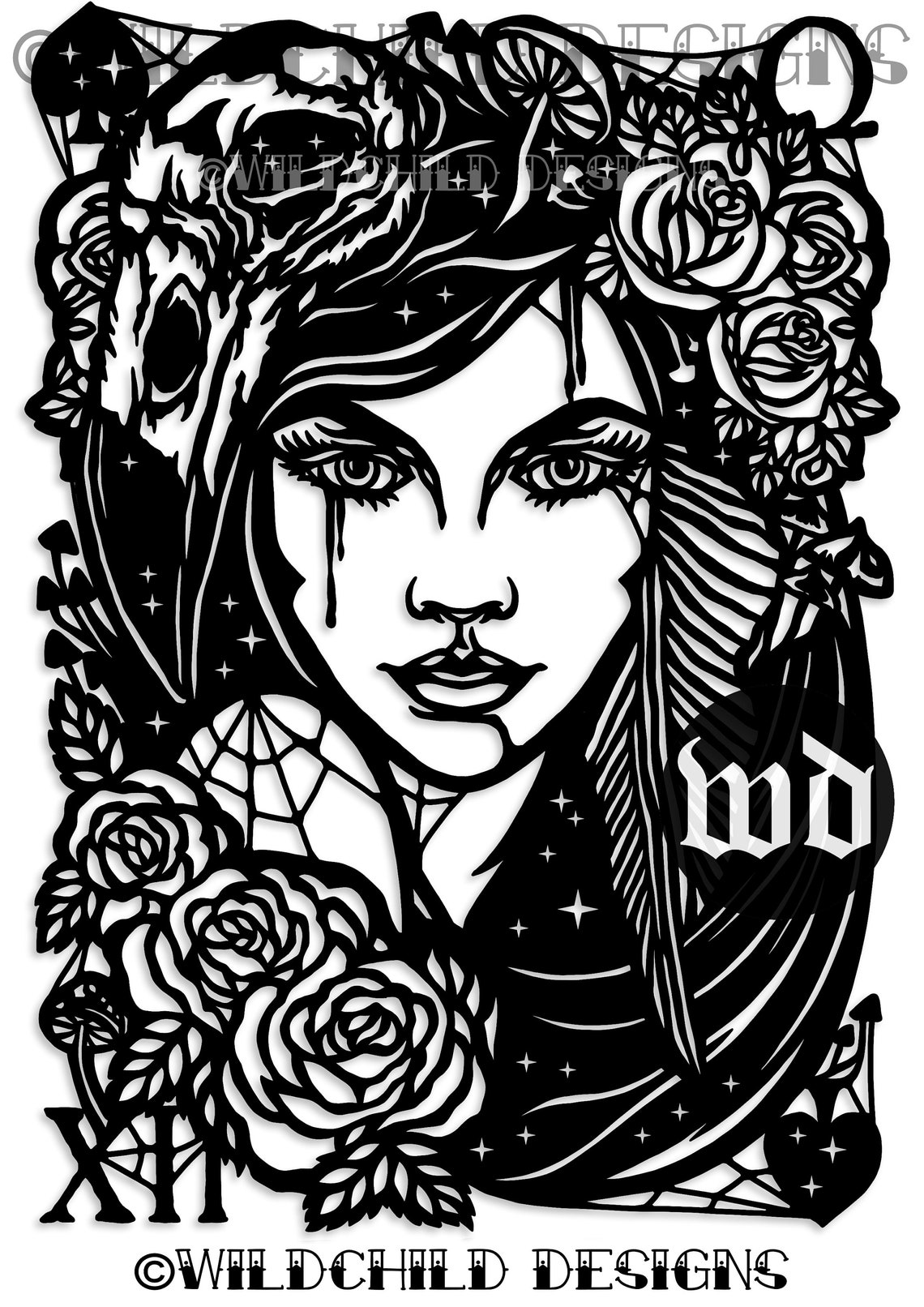 4 X Gothic Queen Playing Cards Paper Cutting Templates, Commercial Use ...