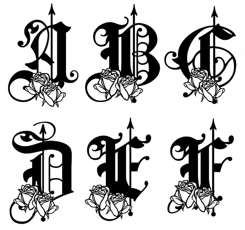 Gothic Alphabet With Roses A-Z Papercutting Templates Vinyl | Etsy
