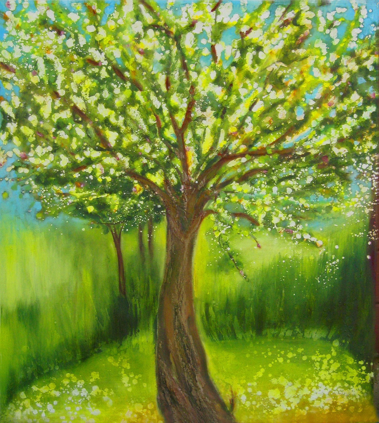 Large Abstract Apple Tree in Bloom Encaustic Painting - Etsy