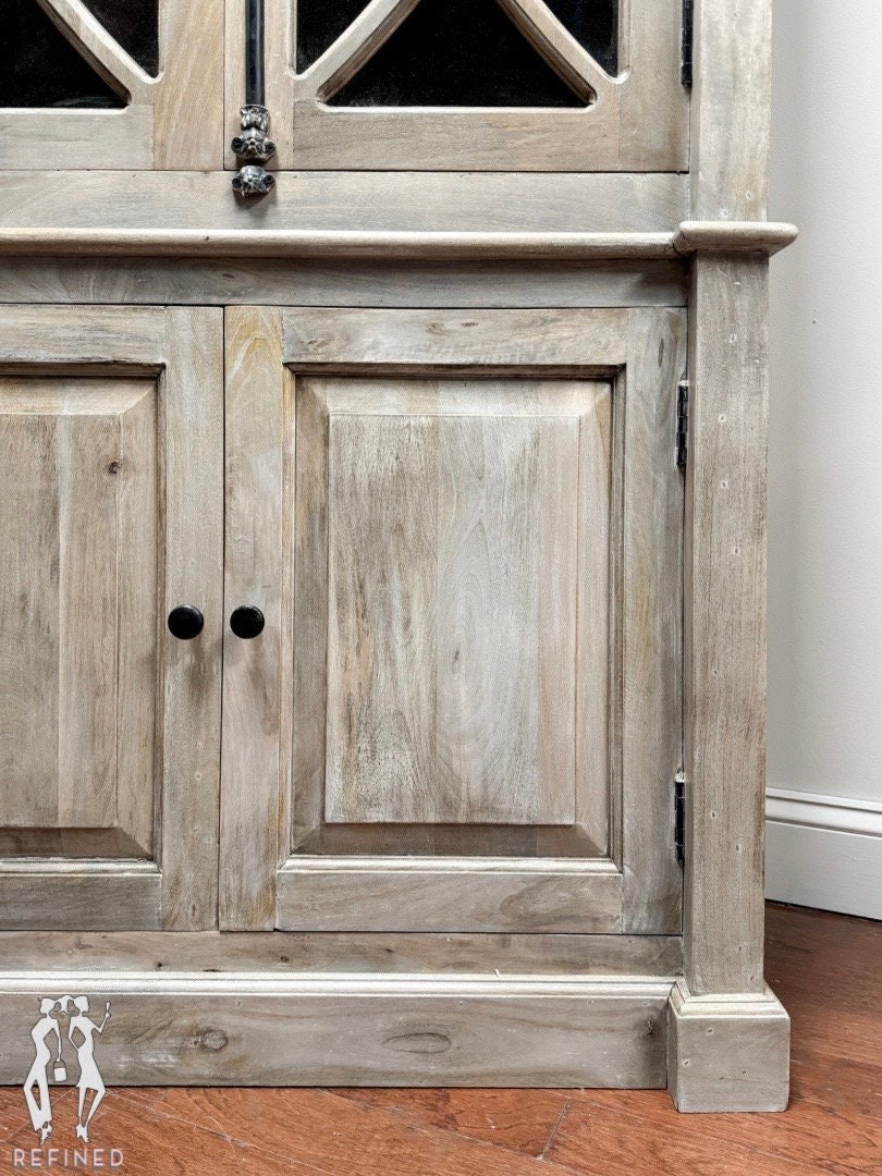 French Country Glass Pane Door Display Closet Tall Library Bookcase ...