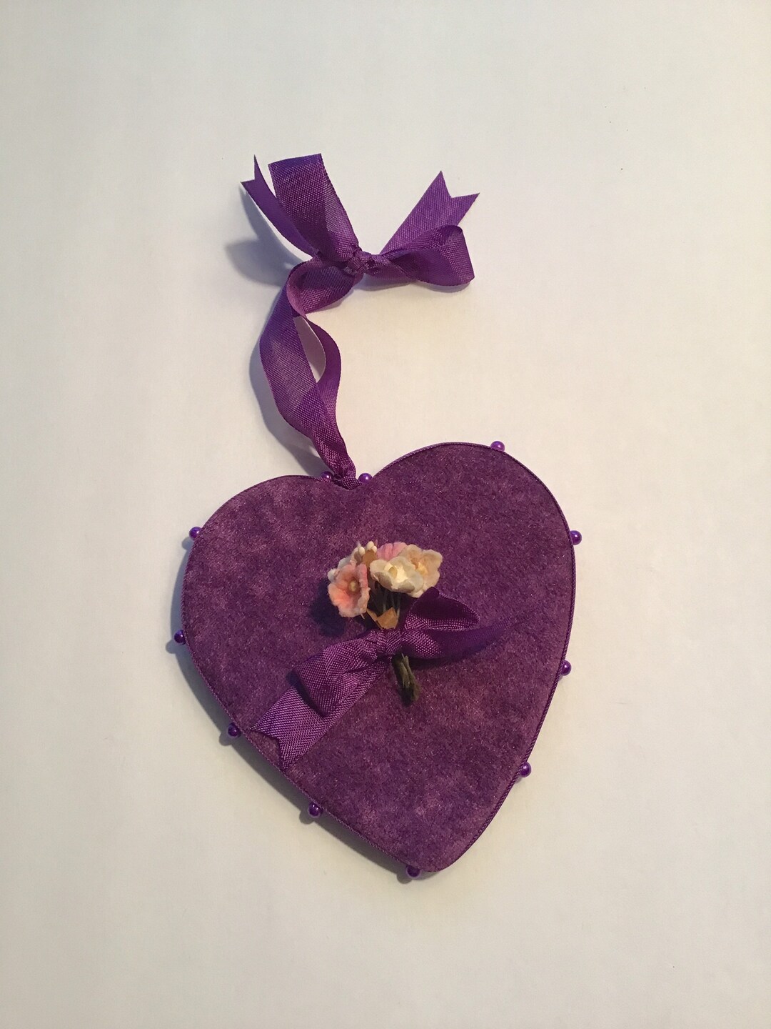 Purple Hanging Heart Made From Vintage Velvet. Vintage Flowers. Home ...