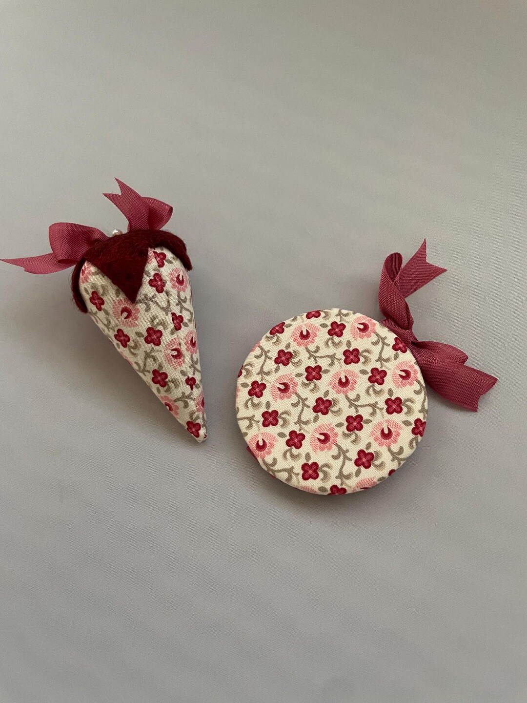 Pink and Red Floral Sewing Set With Strawberry Emery and Needle Case ...