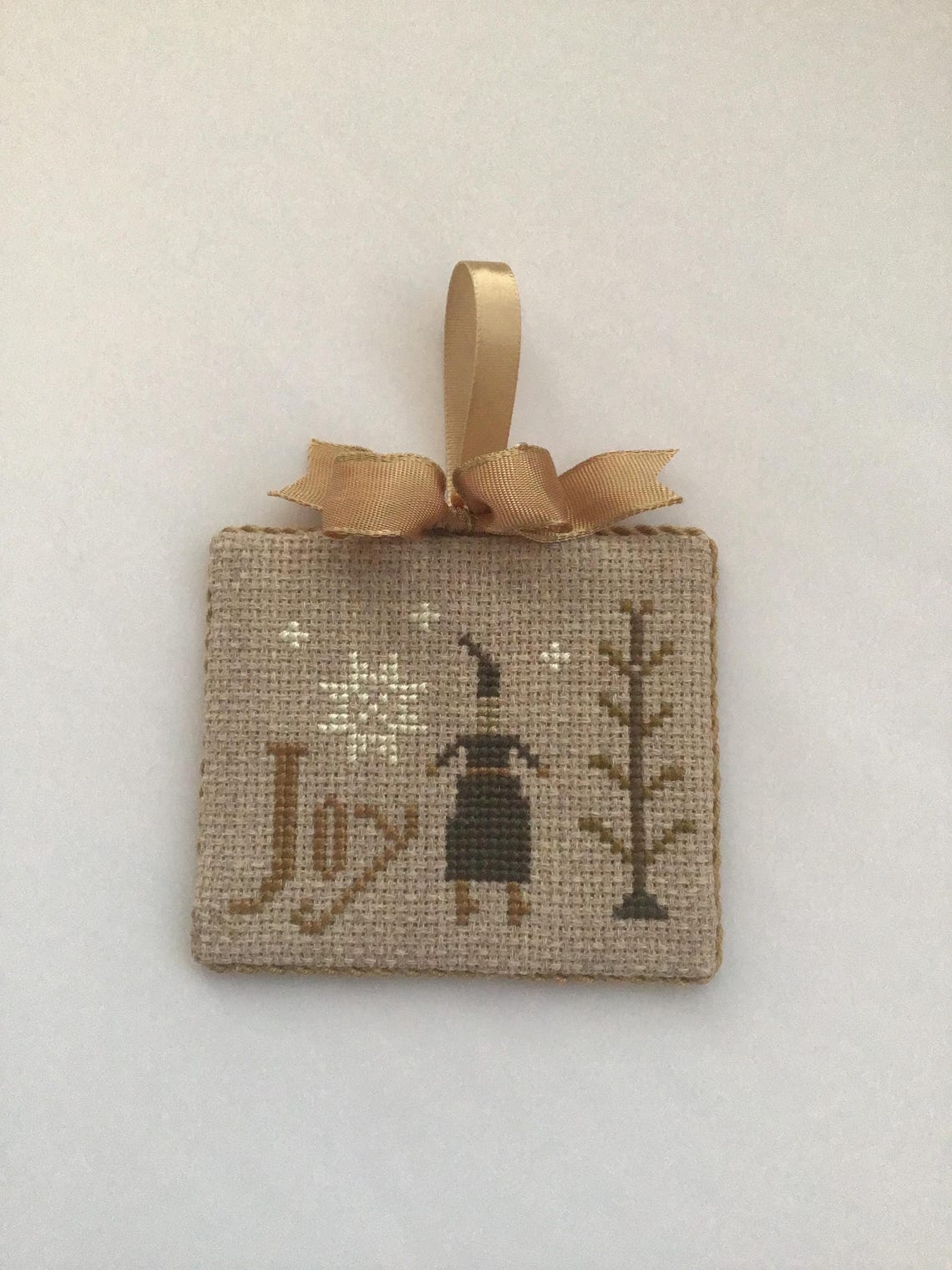 Primitive Cross Stitched Christmas Ornament With Santa. Pineberry Lane Designs. Holiday ...