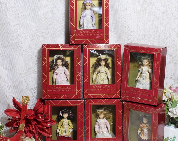 Set of 7 Miniature Porcelain Dolls Ornaments, Special Times Collection ...