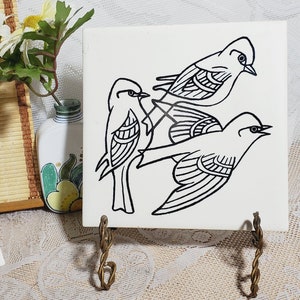 Vintage Ceramic Wall Tiles Birds Print Outline Drawing Art Trivets by ...