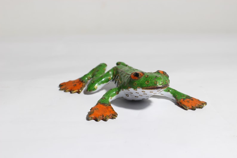 Small Brass Green Tree Frog Figurine With Colorful Enamel - Etsy