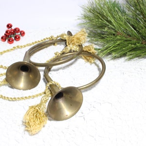 Vintage Brass Bugles Christmas Wall Ornaments With Gold Color Rope, French Hunting Horn ...