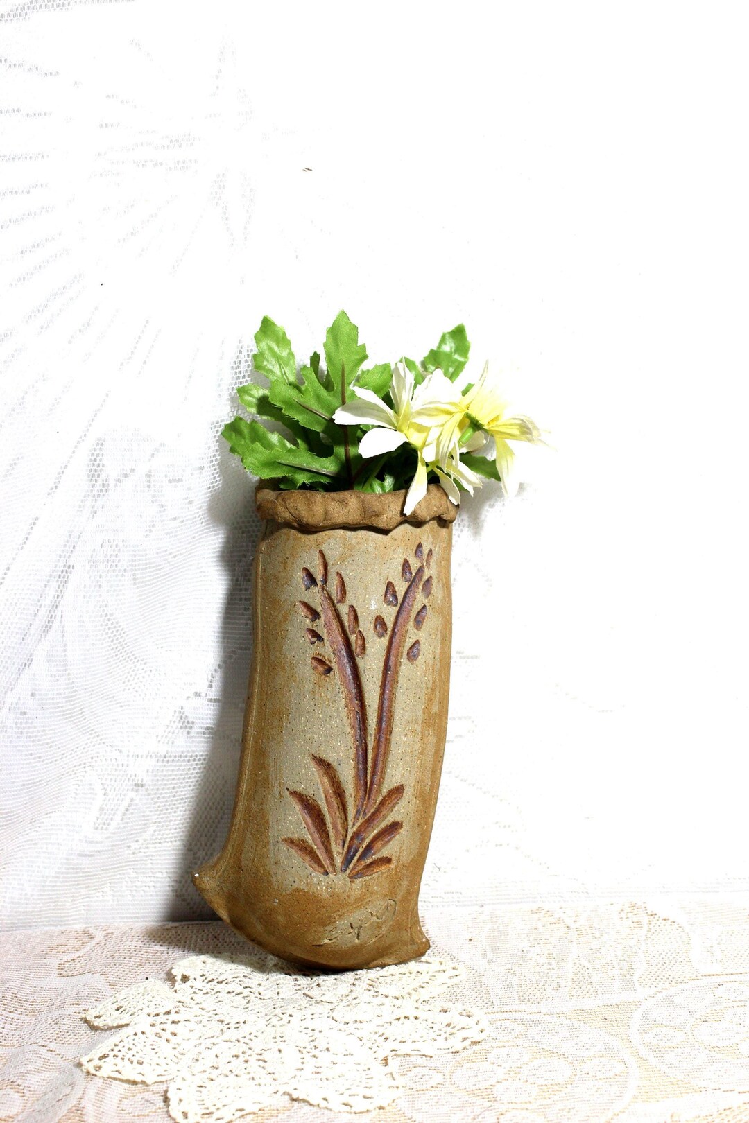 Vintage Studio Pottery Flower Wall Pocket , Planter Wall Vase Autumn ...