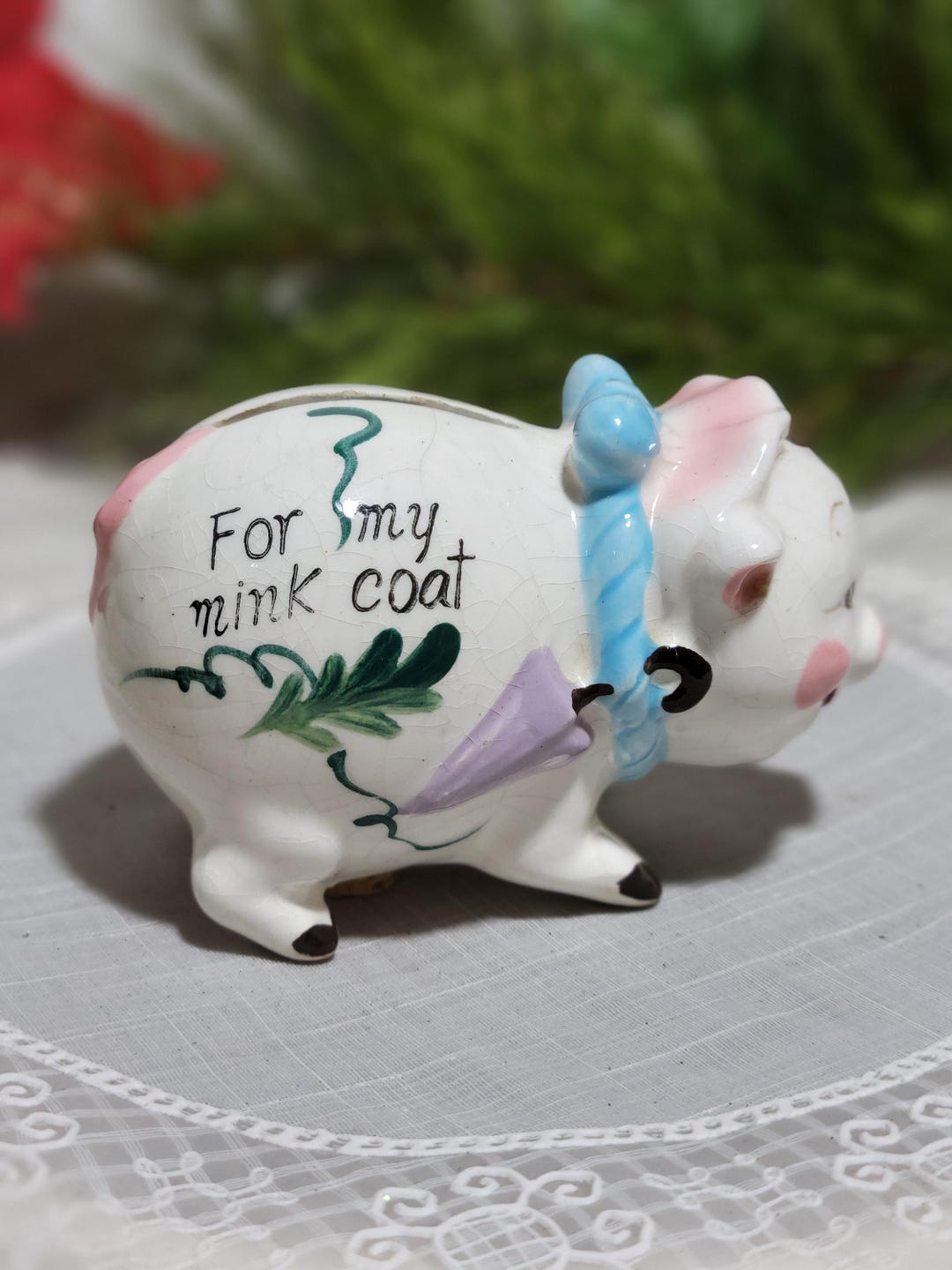 Vintage Mini Piggy Bank, Hand-painted Ceramic Saving Bank for 