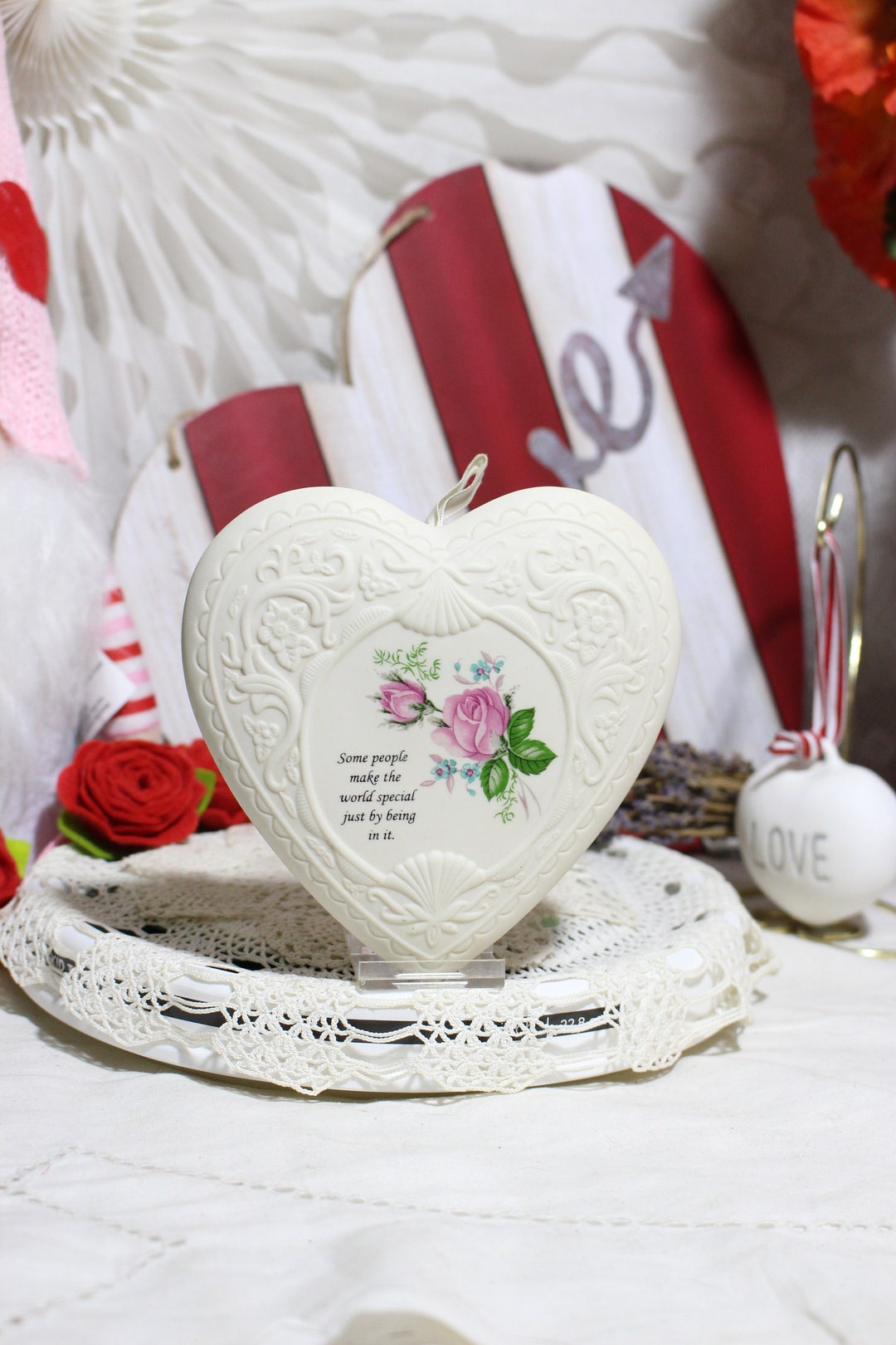 Low Relief Ceramic Heart Aroma Diffuser With Pink Roses Transfer - Etsy