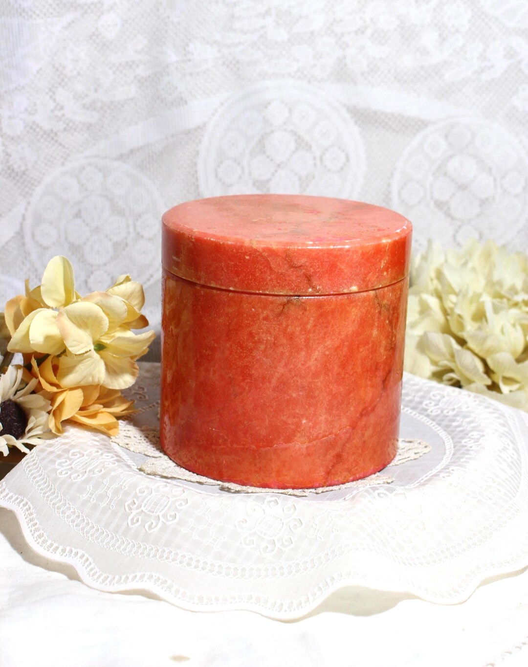 Vintage Italian Alabaster Canister, Orange Storage Pot, AS IS, Schimd ...