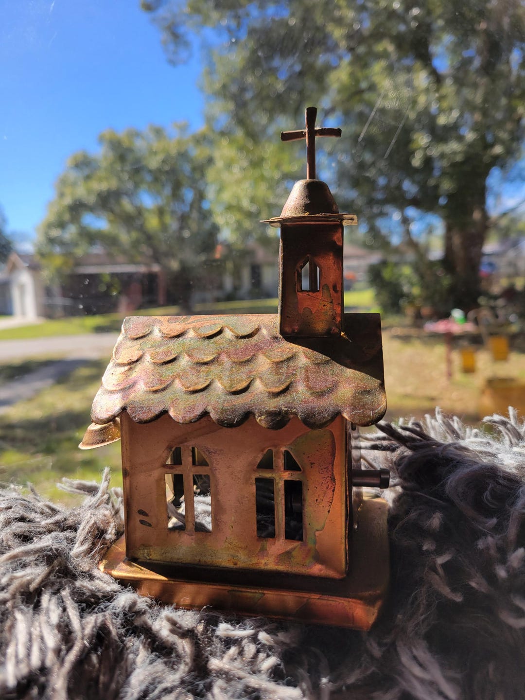 Vintage Tin Copper Sheet Metal Church Music Box, PLAYS: Amazing Grace ...