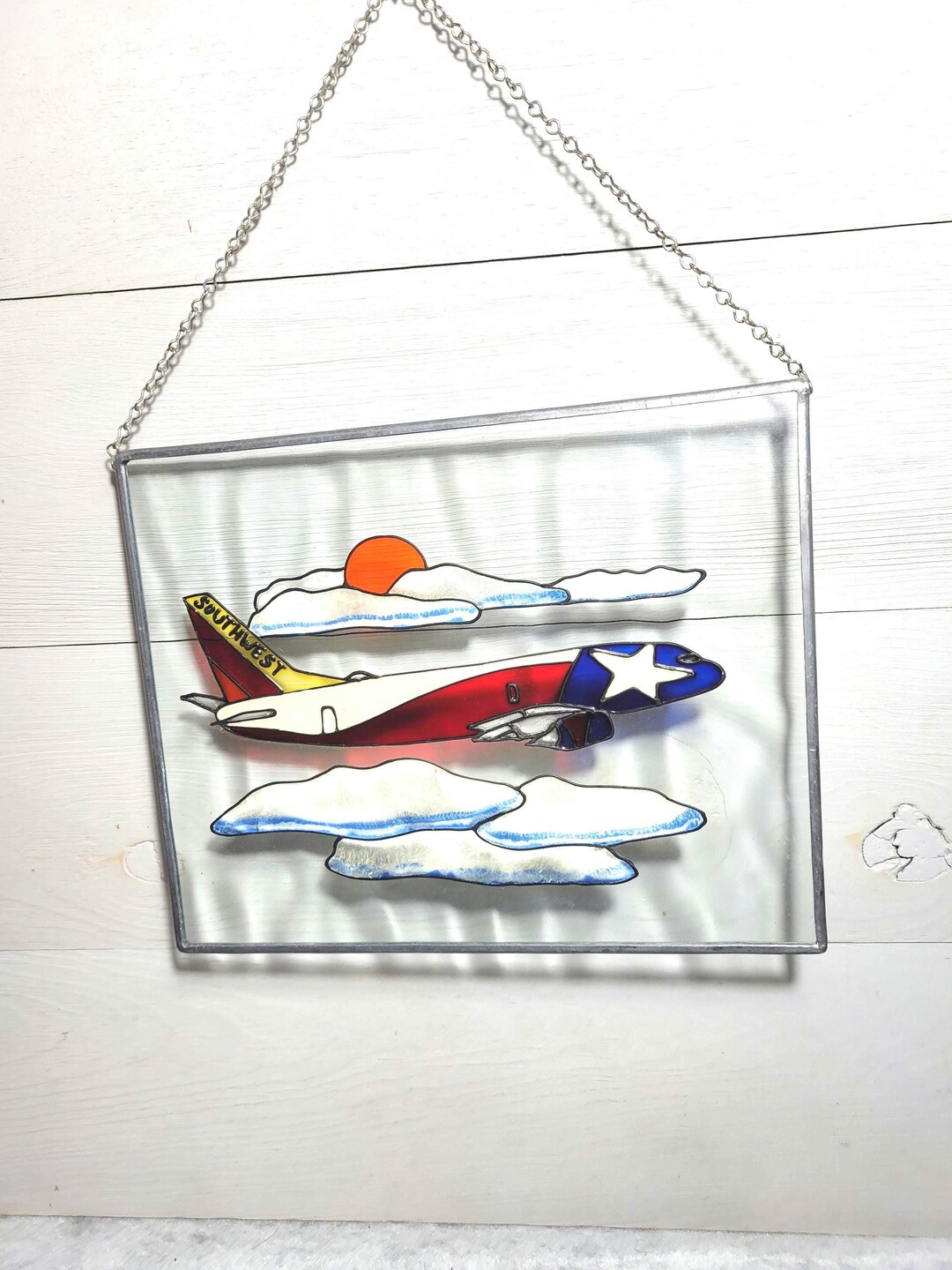 Vintage Stained Glass Southwest Plane in the Sky - Etsy