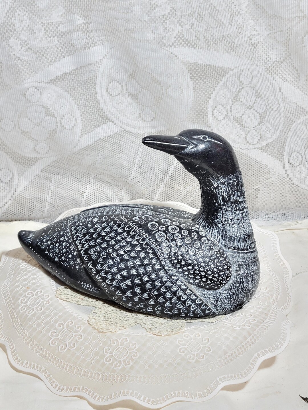 Authentic 1972 Carved Loon, Vintage Sculpture Serpentine Stone Canada ...