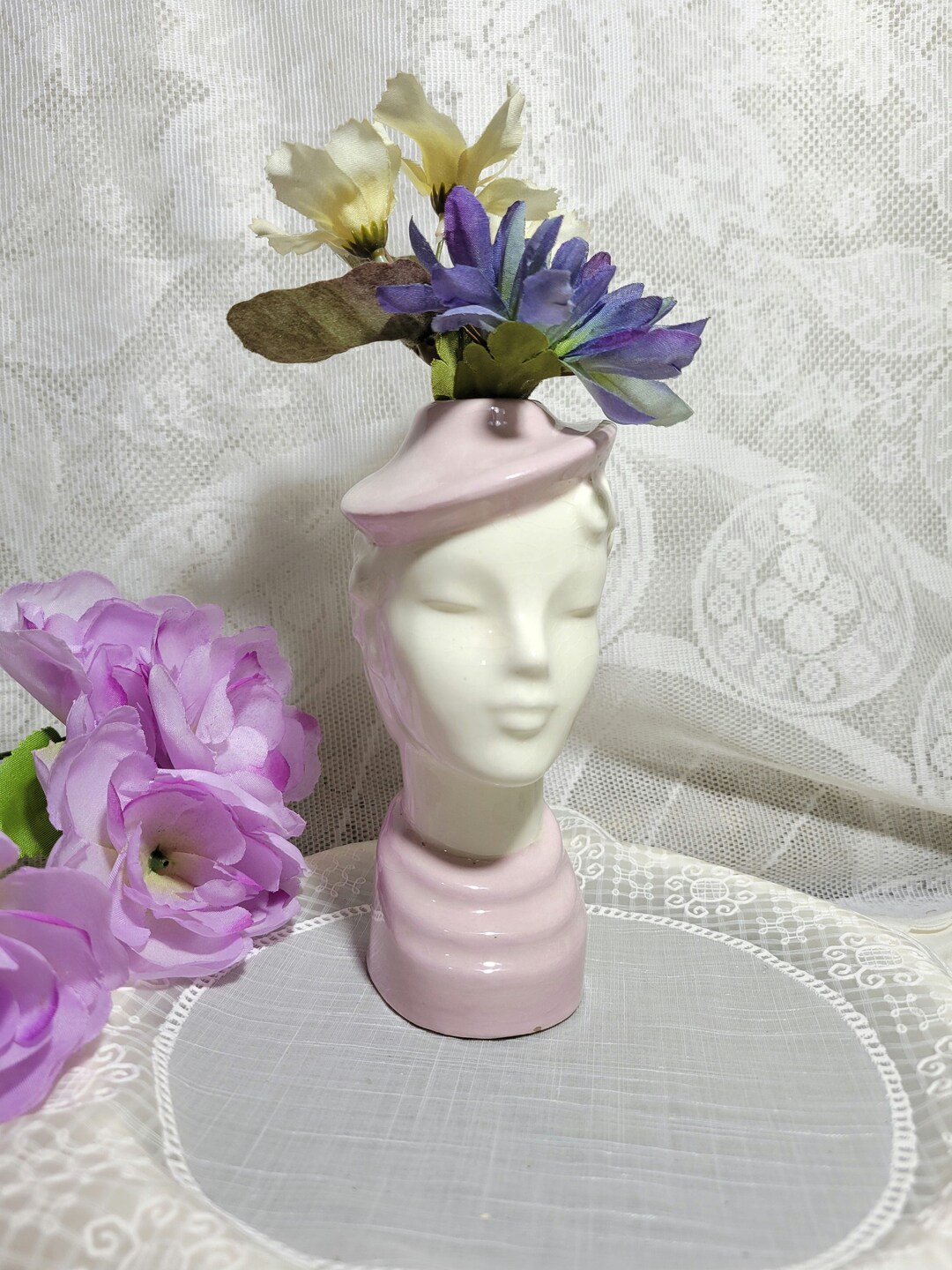 Vintage Woman Head Bust Vase Block Pottery California - Etsy