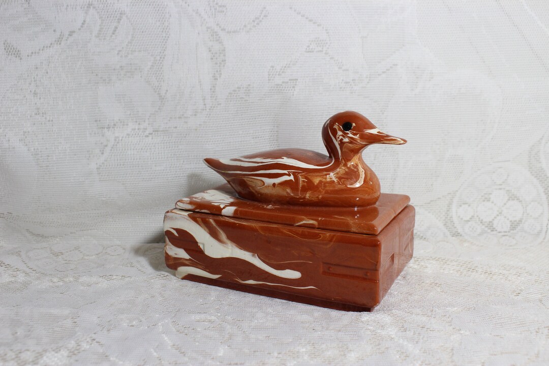 Vintage Duck Figurine Lid Trinket Box Handcrafted Ceramic Box From ...