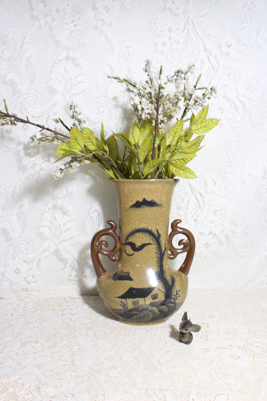 Chinese Pottery Vase, Blue Decorated Stoneware, Saltware Vase ...