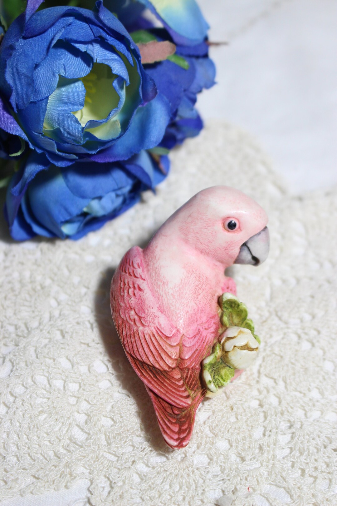 Vintage Carved Wood Netsuke, Pink Parrot Bird Figurine - Etsy