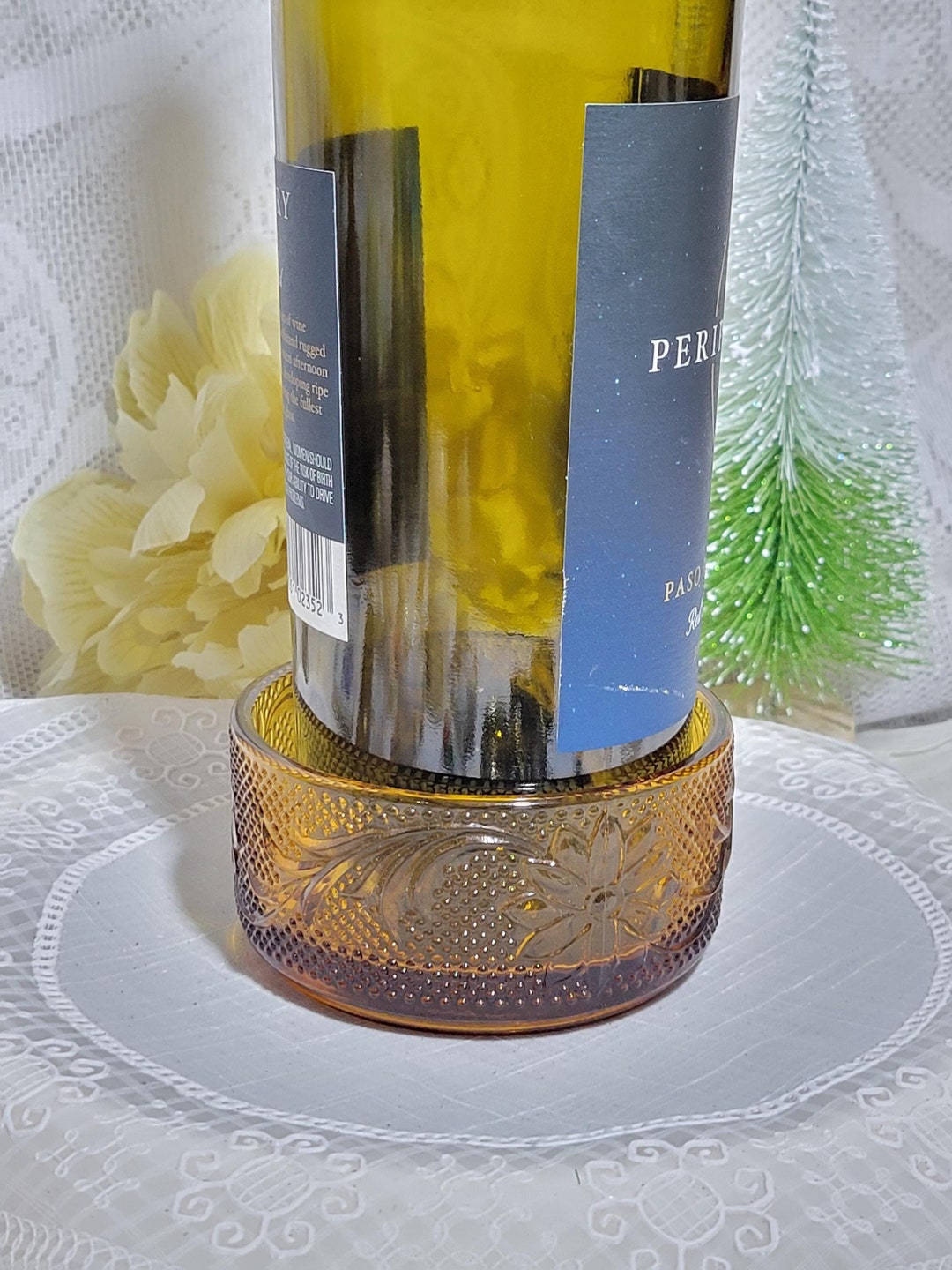 Vintage Yellow Glass Wine Coaster, Bottle and Cup's Coaster, Pillar ...