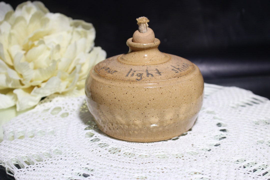Studio Pottery Oil Lamp, Vintage Stoneware Light Pot, Let Your Light ...