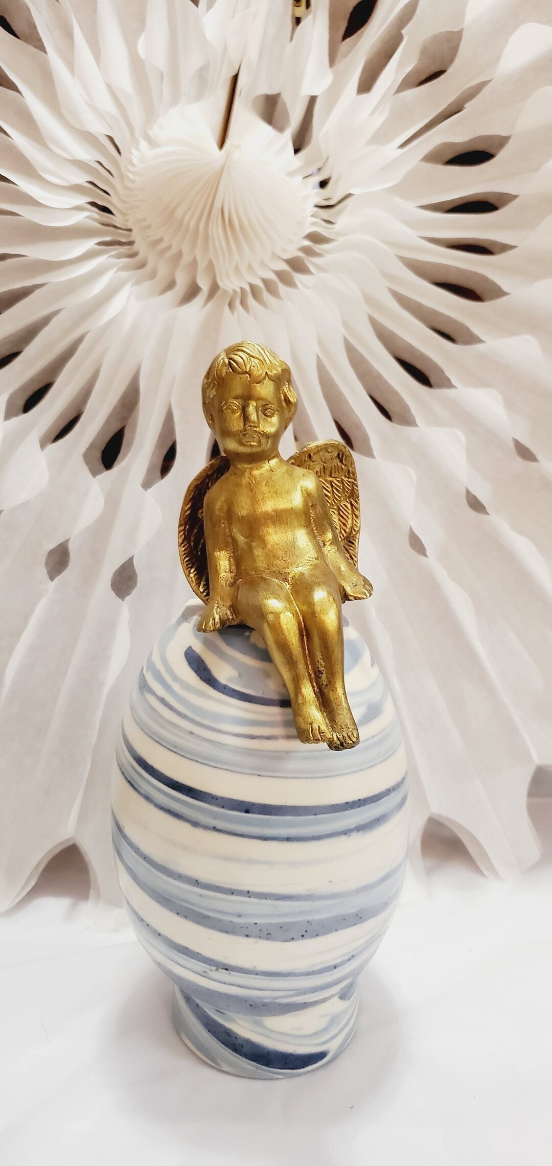 Small Vintage Solid Brass Angel Figurine, Shelf Sitting Guardian Angel ...