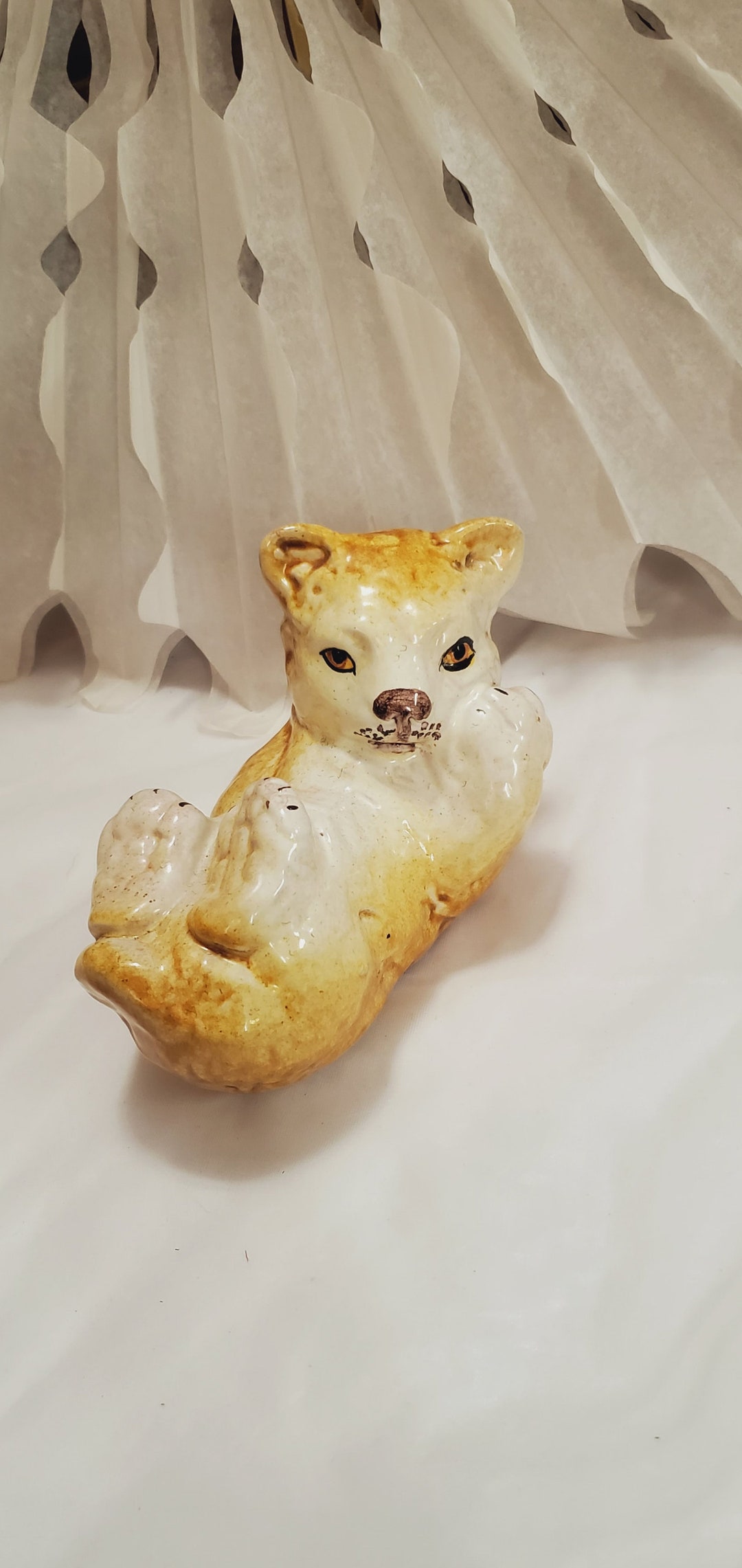 Vintage Red Clay Yellow Cat, Pottery Kitten Figurine - Etsy