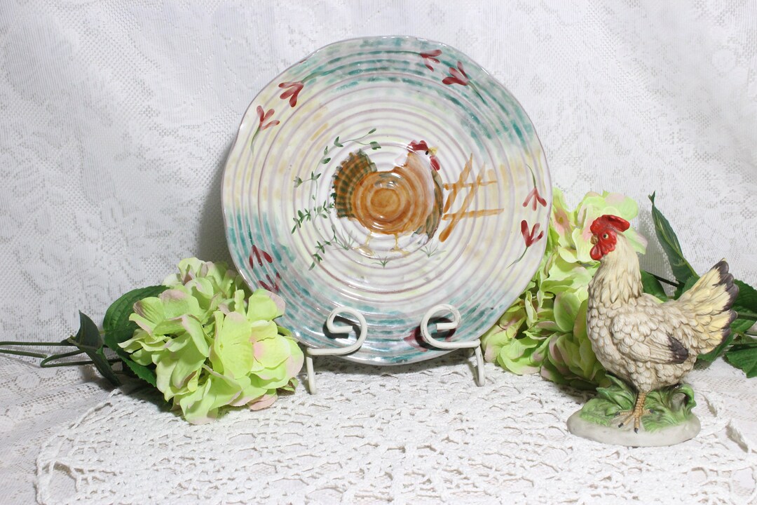 Vintage Decorated Wall Plate, Country Farm Hen Hand Painted Pottery - Etsy