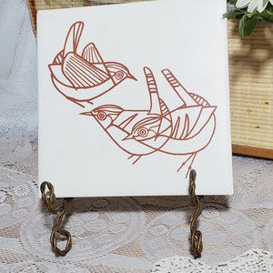 Vintage Ceramic Wall Tiles Birds Print Outline Drawing Art Trivets by ...