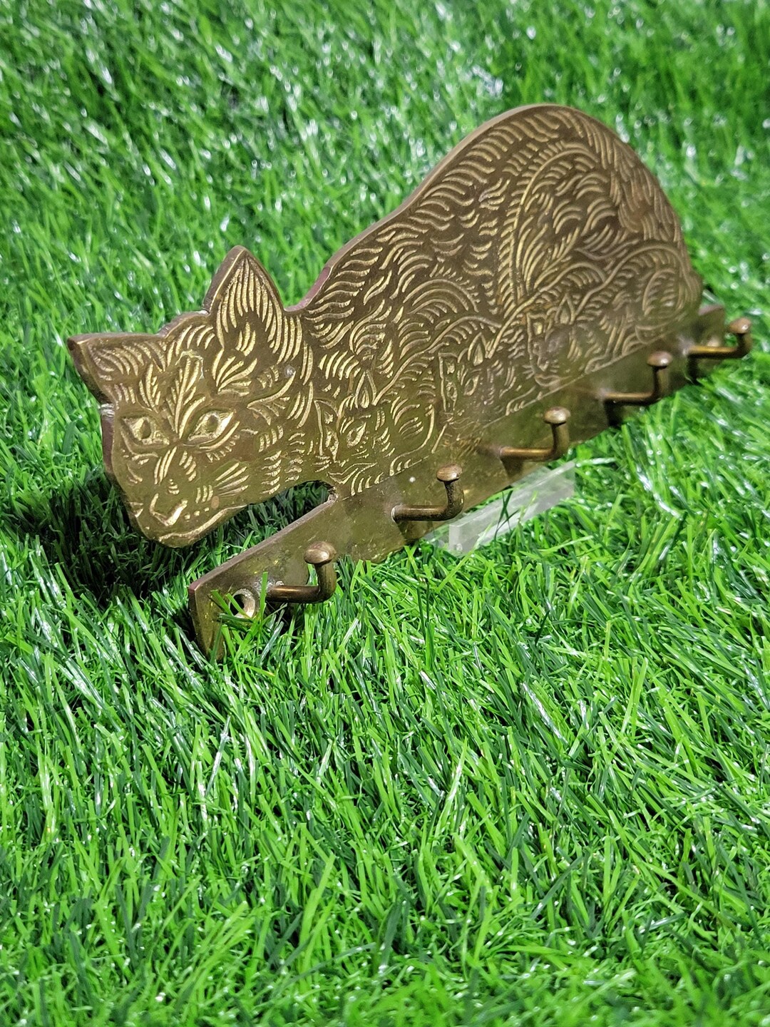 Vintage Ornate Brass Key Holder Wall Hook, Cat With Kittens Multiple ...