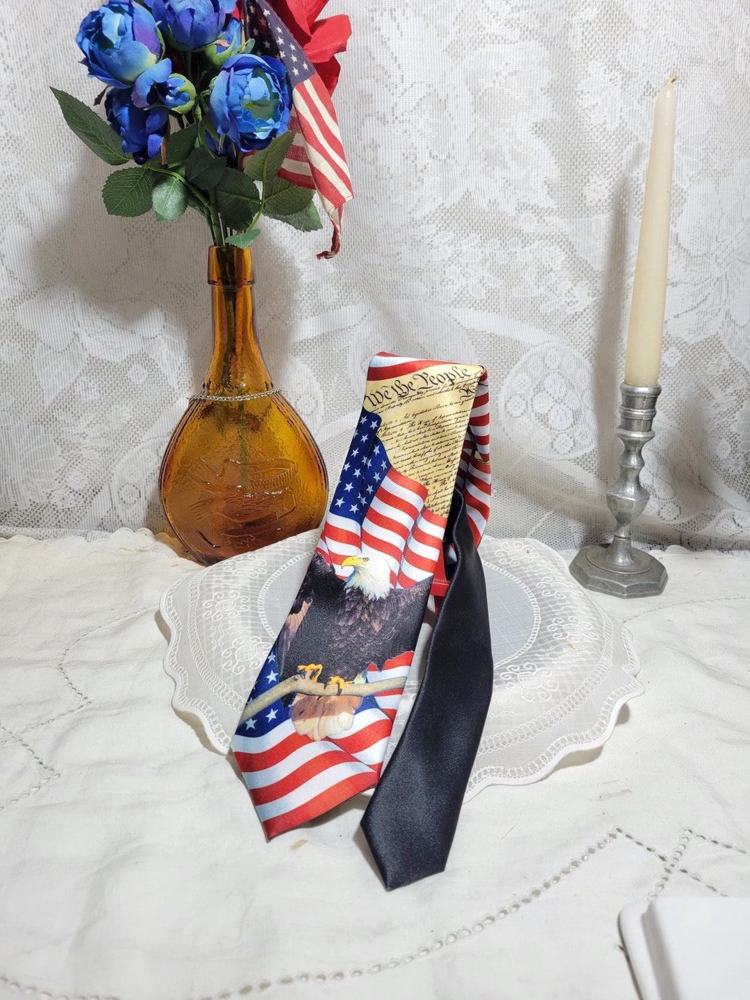 Patriotic Theme Necktie, 100% Polyester Tie, 4th of July Accessory ...