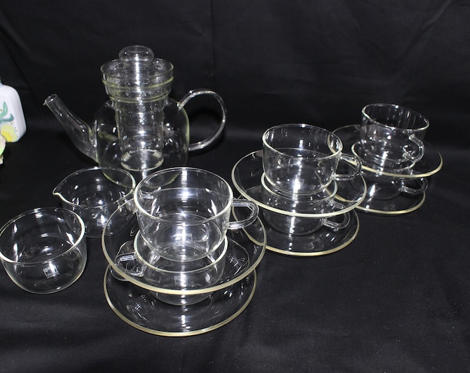 Vintage Schott Mainz Jena Glas Teapot Set With Tea Infuser, 6 Teacups ...
