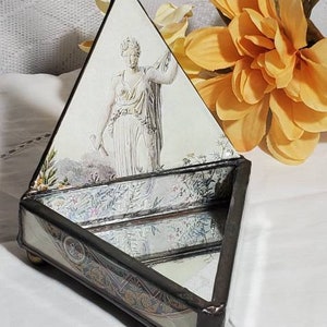 Vintage Glass Triangle Jewelry Box Greek Mythology Creatures Decoupage ...