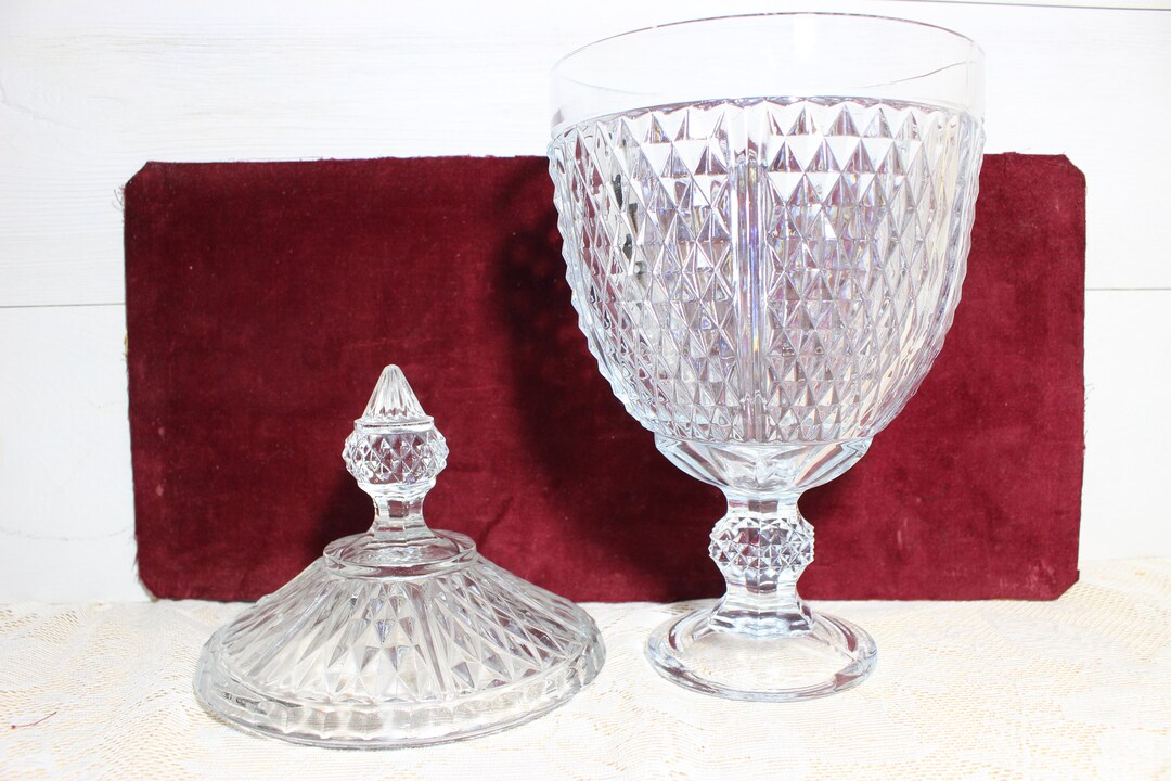 Cut Glass Pedestal Canister Jar, Lidded Cookie Jar, Tall Candy Dish ...