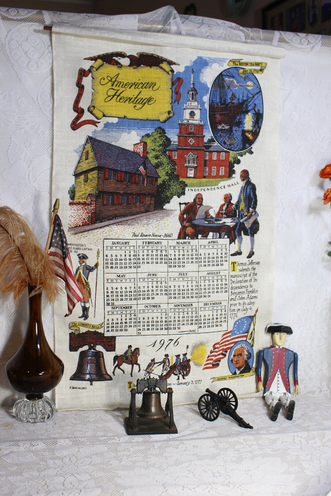 1976 American BICENTENNIAL Heritage Linen Wall Calendar, 100% Linen by ...