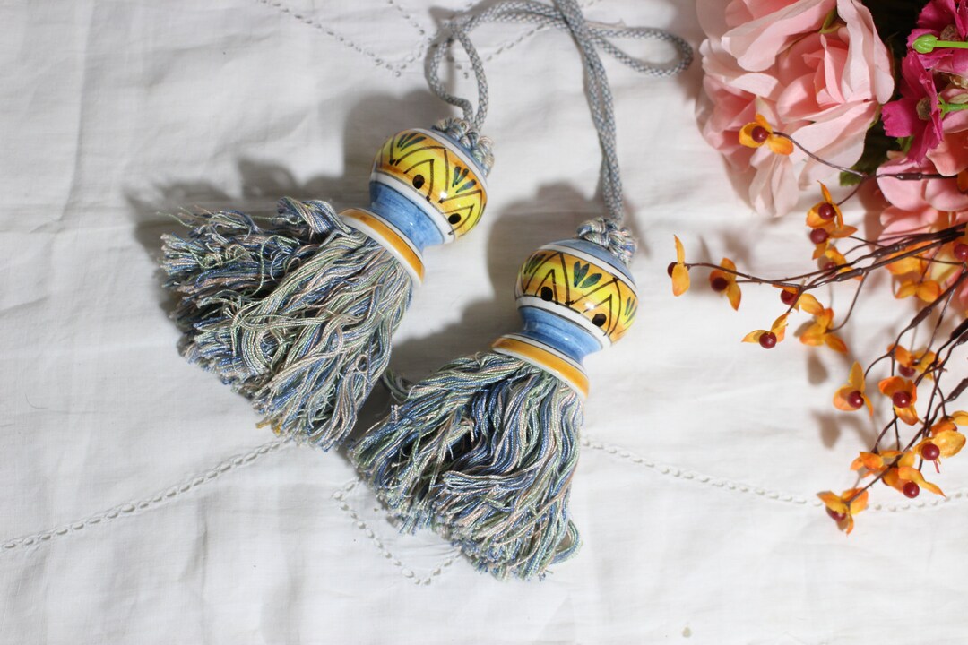 Hand Painted Ceramic Curtain Tie, Drapes Hold Back, Tuscan Tieback ...