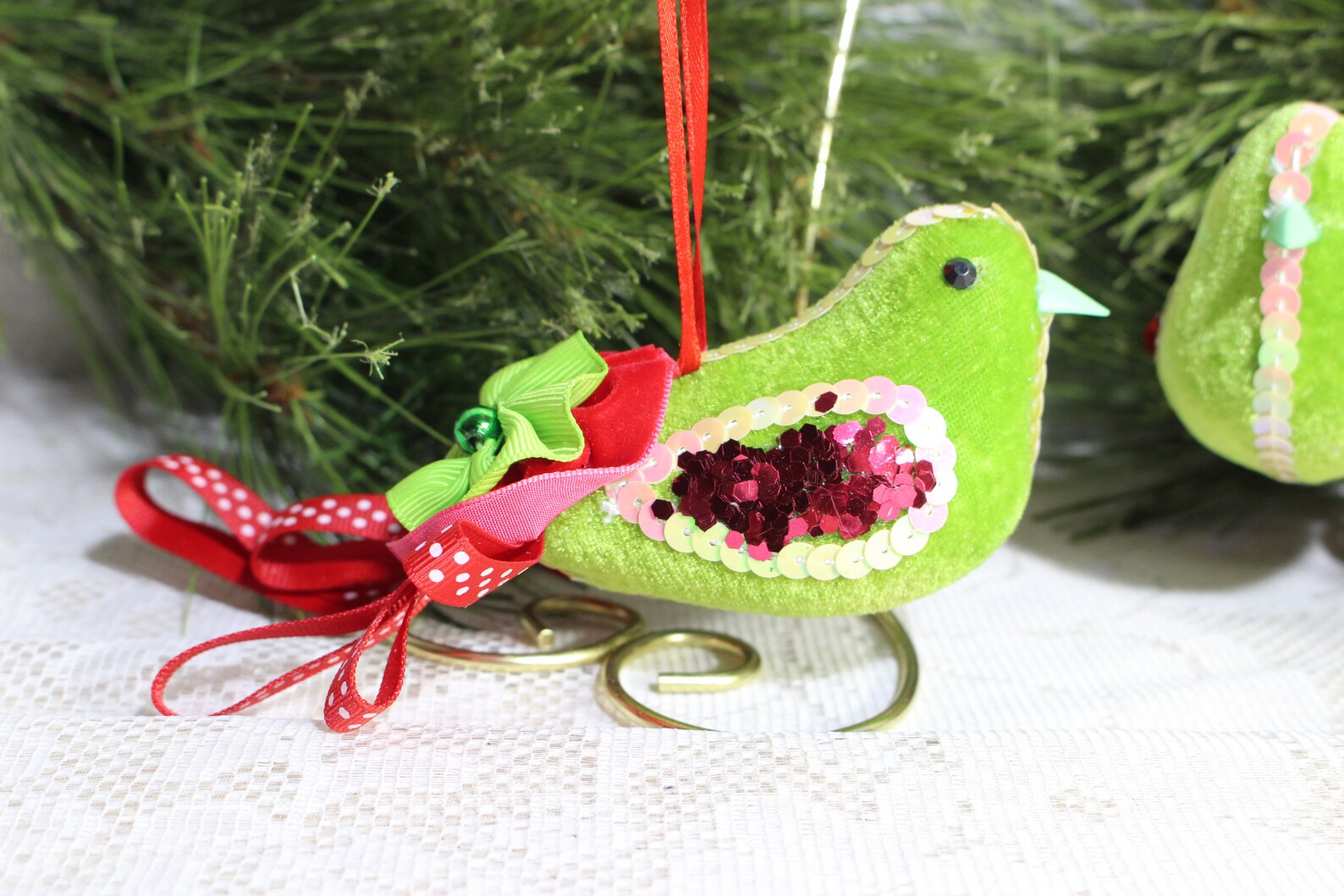 Green Flocked Exotic Birds Ornaments Spring Decor Green Red - Etsy
