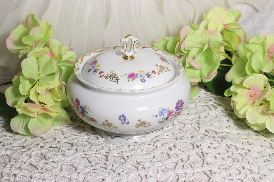 Vintage Talcum Powder Bowl, Reichenbach Fine China Floral Lidded Bowl ...