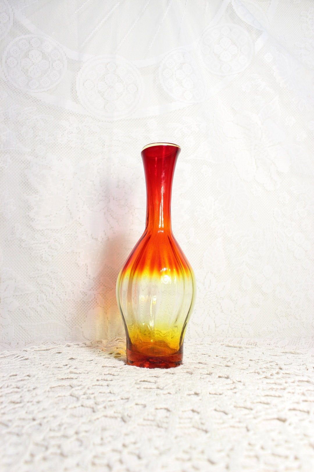 Amberina Blown Glass Bud Flower Vase, Red Yellow Two Tone Glass, Fiesta ...