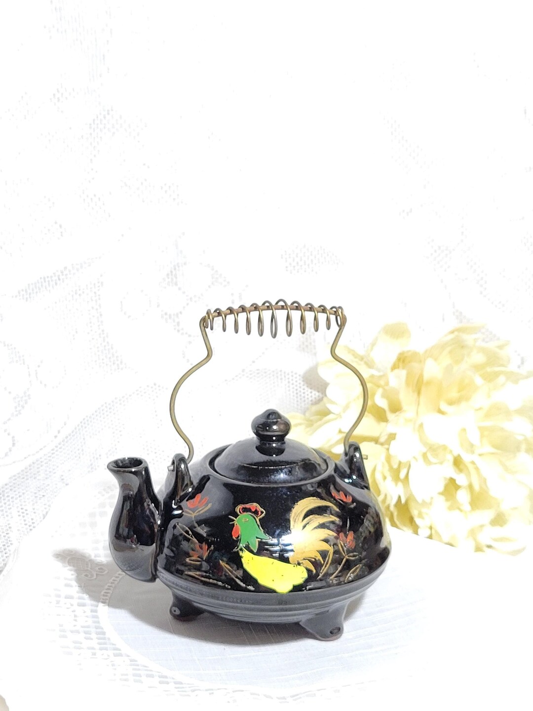 Vintage Small Redware Teapot Japan, Rooster Decorative Teapot With ...