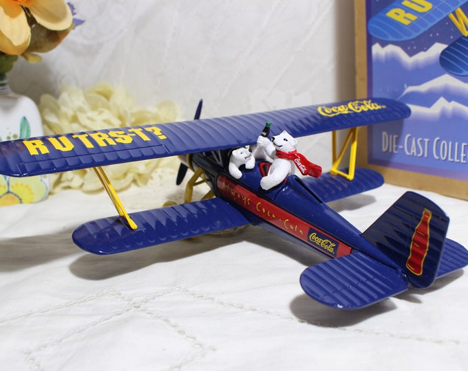 Vintage 1997 Coca-cola Die-cast Biplane Model Polar Bears in Original ...