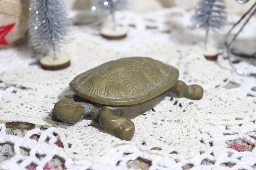 Vintage Brass Turtle Ashtray / Tortoise Figurines Hinged Shell Ashtray ...