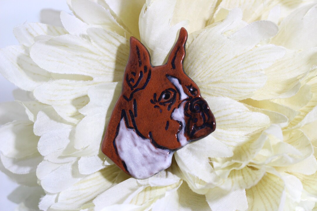 Vintage Boxer Dog Breed Figurine Pin Brooch, Ceramic Art Signed Pin - Etsy