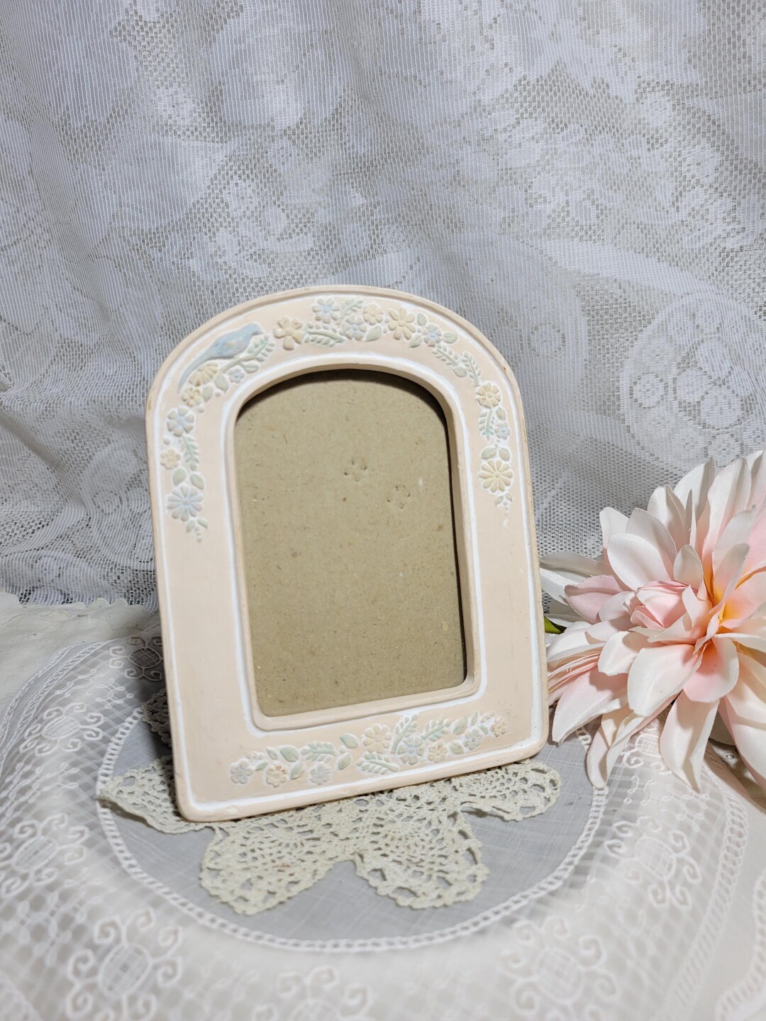 Terracotta Picture Frame, Raised Blue Bird and Flowers by Terragrafics ...
