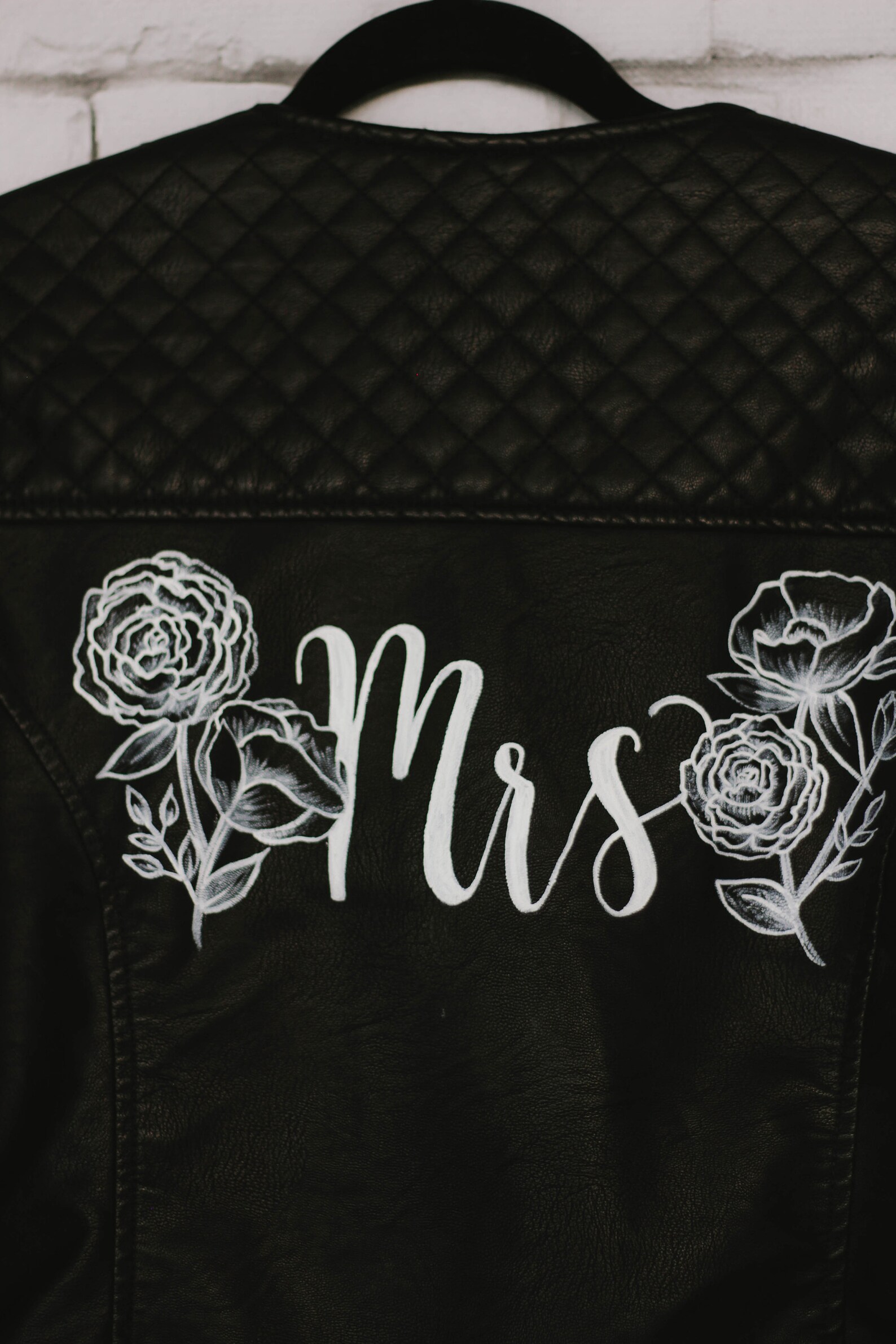 CUSTOM Painted Leather Bridal Jacket, Floral, Flowers, Mrs, Wedding ...