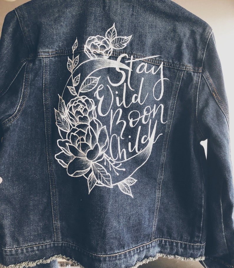 CUSTOM Painted Denim Jacket Floral Flowers Mrs Wedding | Etsy