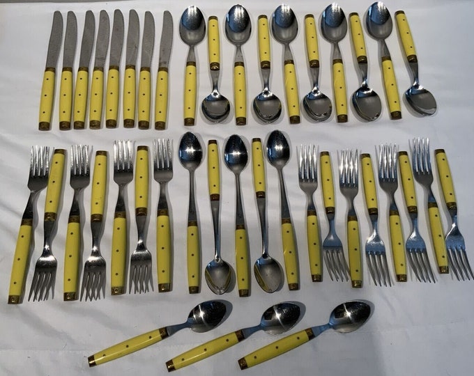 Vintage Melron Bistro Yellow Handle Stainless Steel Flatware 41 Pieces ...