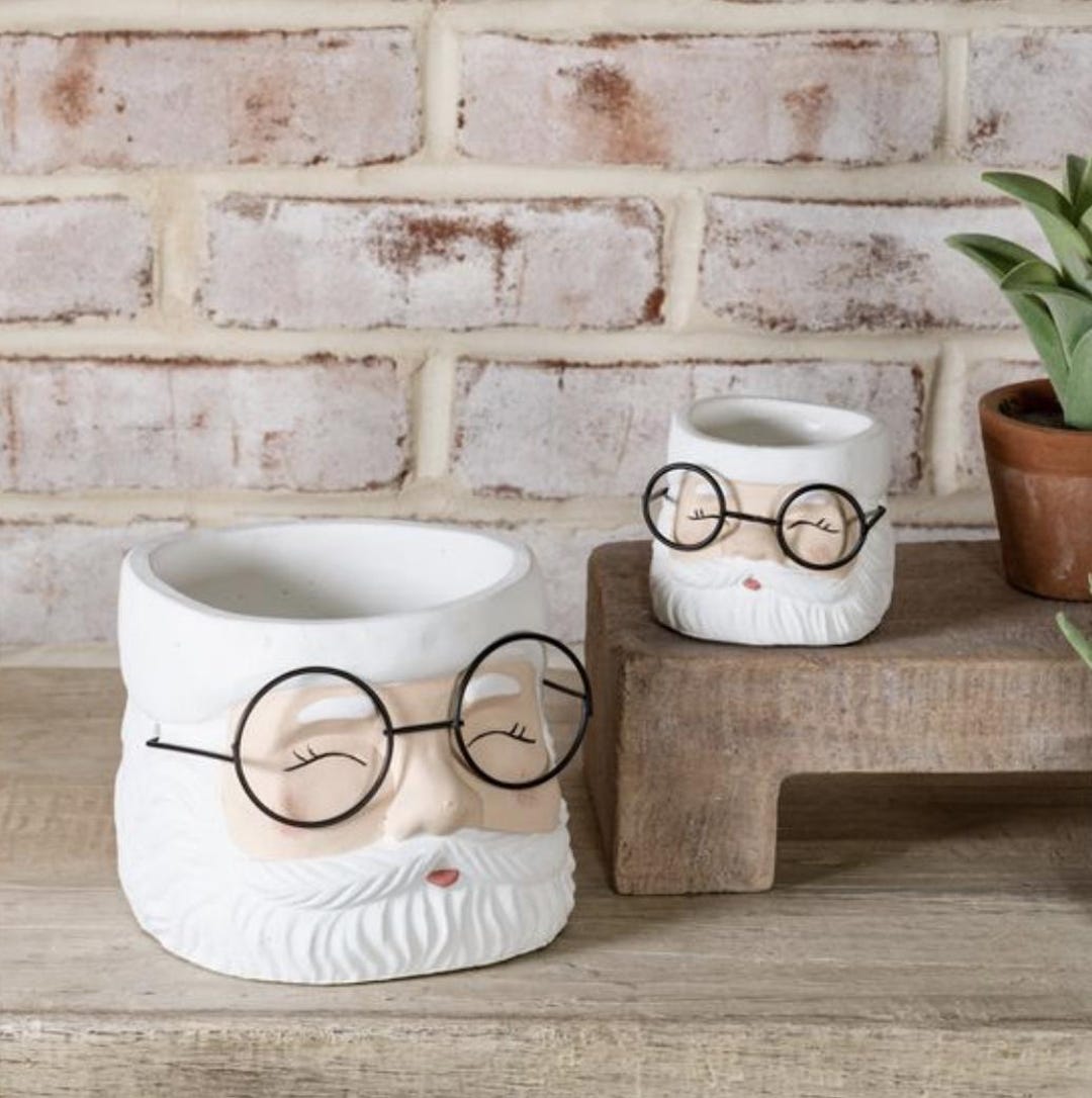 Santa With Glasses Planter, Santa Pots, Christmas Tableware, Christmas ...