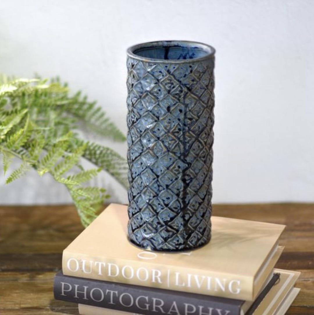 Blue Diamond Vase, Modern Vase, Grandmillennial Decor, Vintage Inspired ...