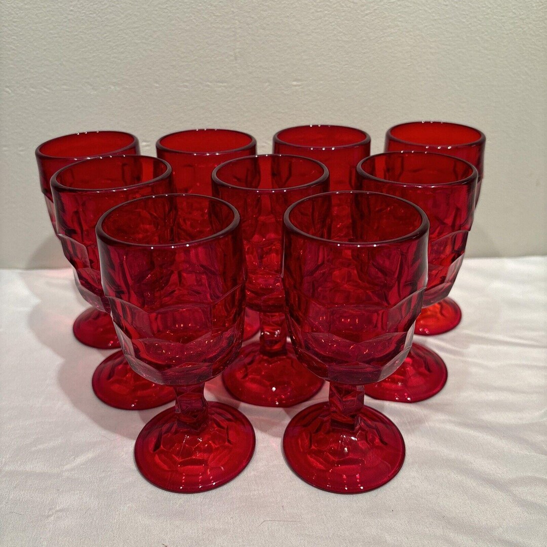 9 Vintage Viking Glass Georgian Ruby Red Wine Glass Goblet, Christmas ...